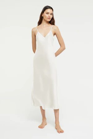 Ginia V Neck Silk Slip Creme - & She Knows